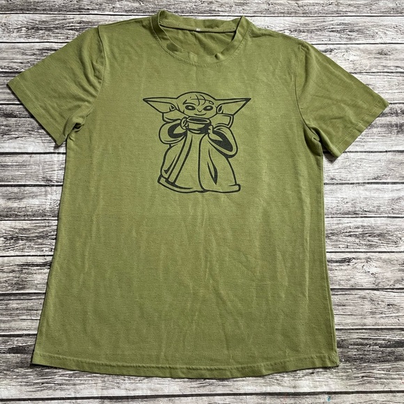 Tops | Womens Xl Baby Yoda Mandelorian Grogu Drinking Coffee Graphic ...